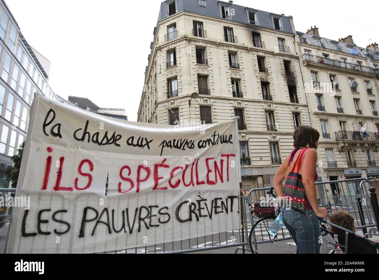 Demonstration, in Paris, France, on September 1, 2005, after a fire ...
