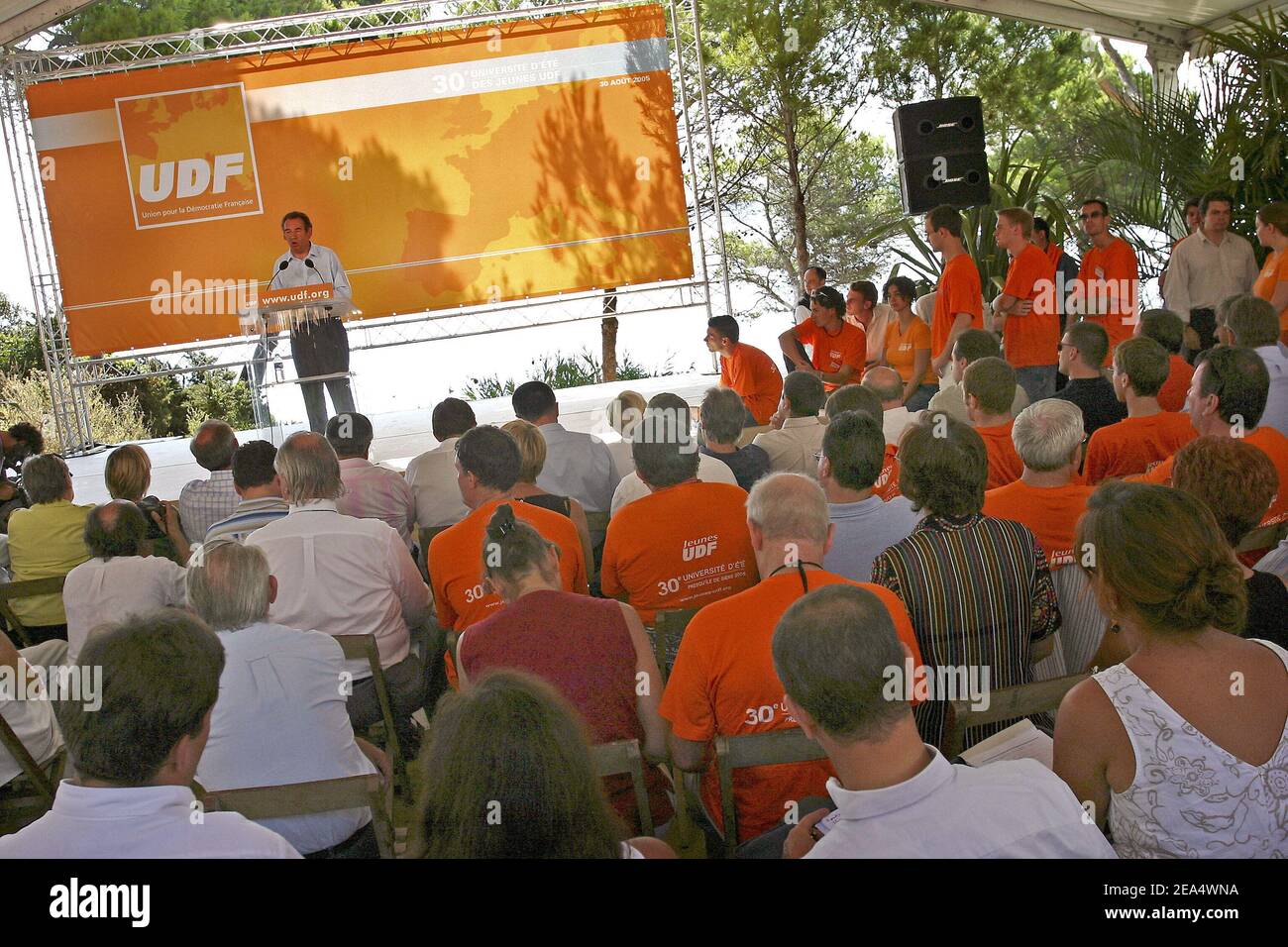French leader of UDF party, Francois Bayrou, delivers his speech during ...