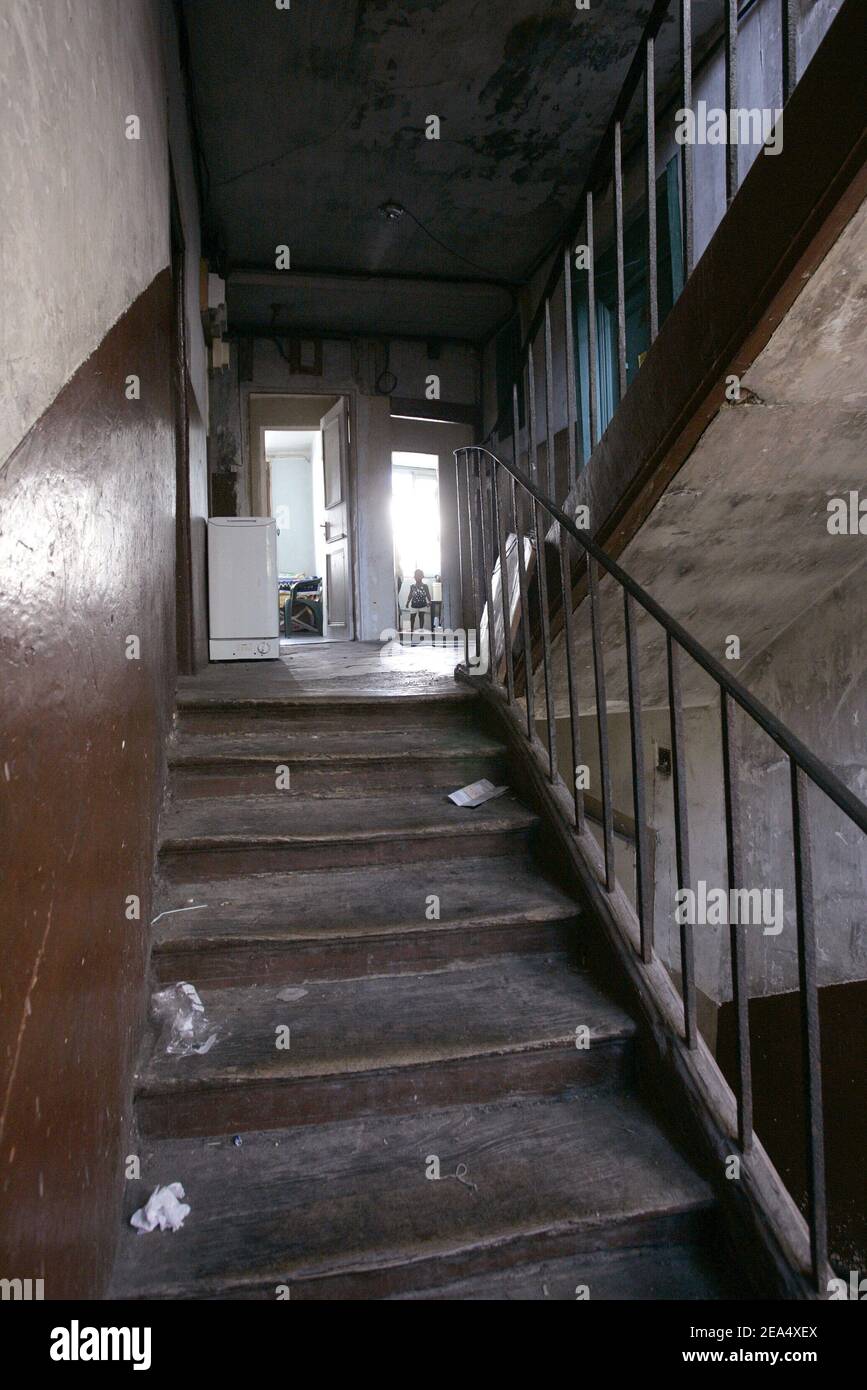 Inside view of a rundown building housing African immigrants in Paris ...