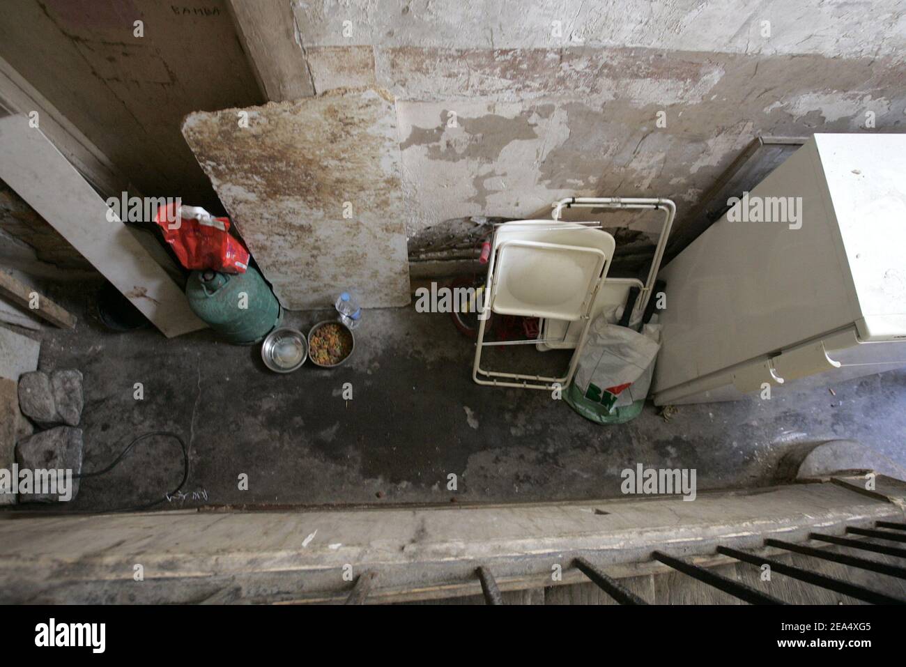 Inside view of a rundown building housing African immigrants in Paris ...