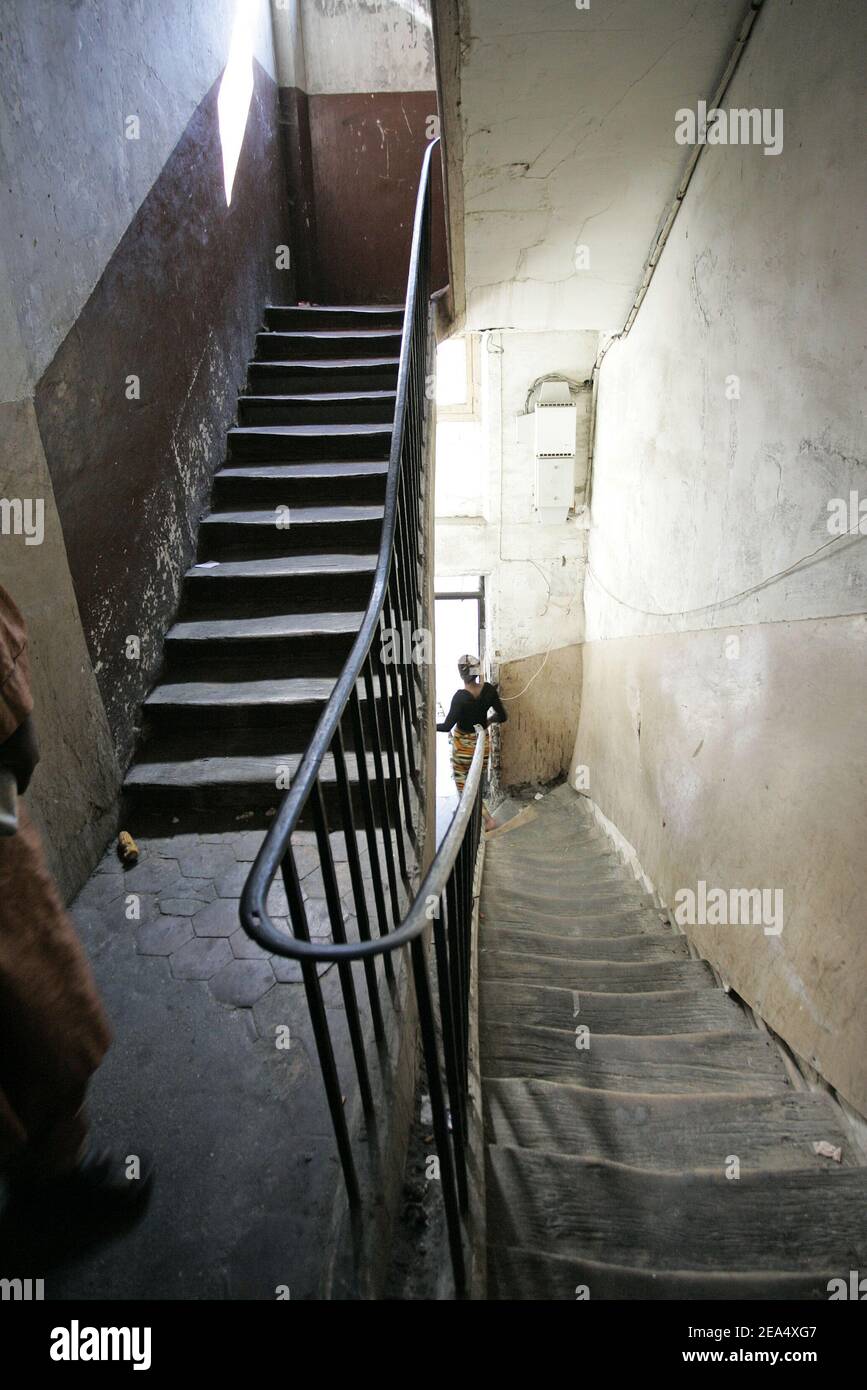 Inside view of a rundown building housing African immigrants in Paris ...