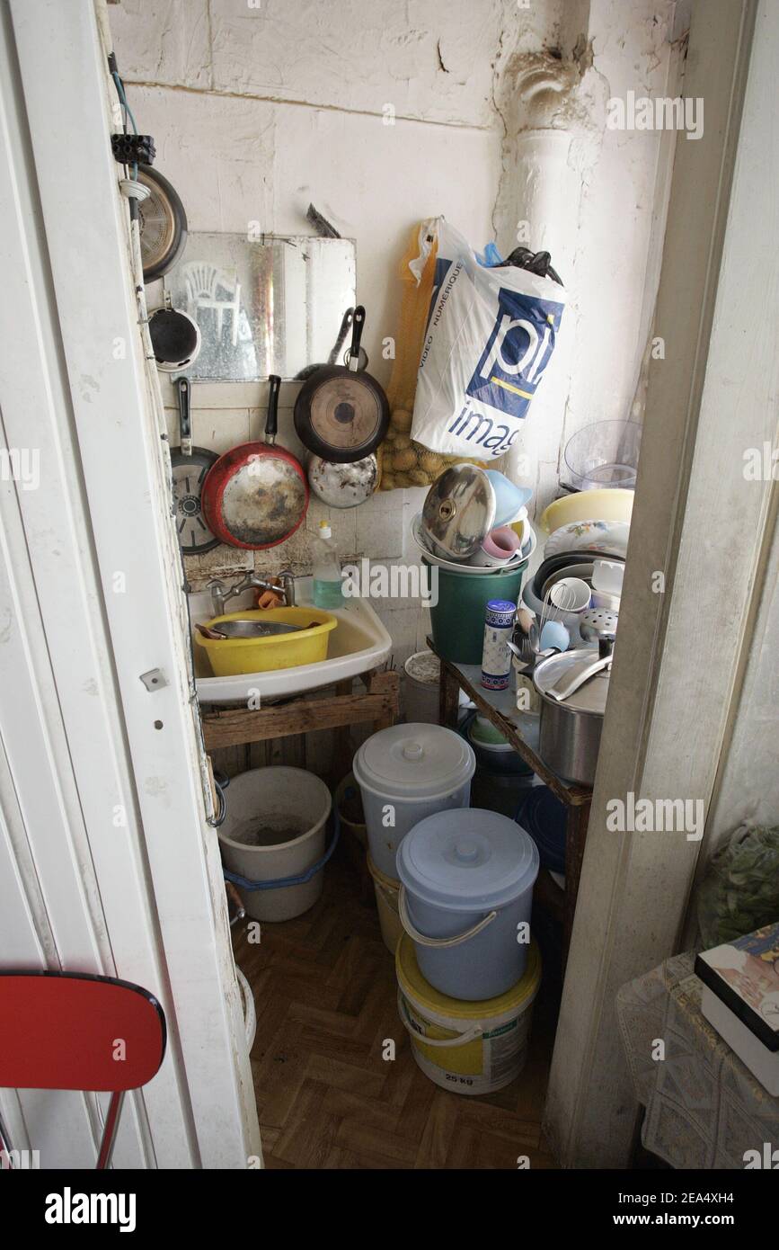 Inside view of a rundown building housing African immigrants in Paris ...
