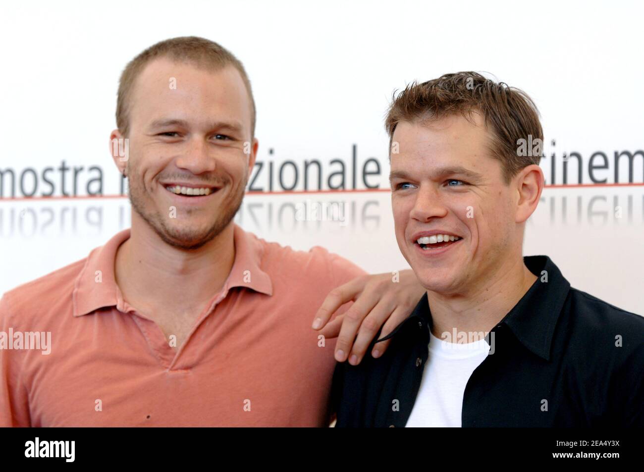 Cast members Heath Ledger (L) and Matt Damon attend the photocall of ...