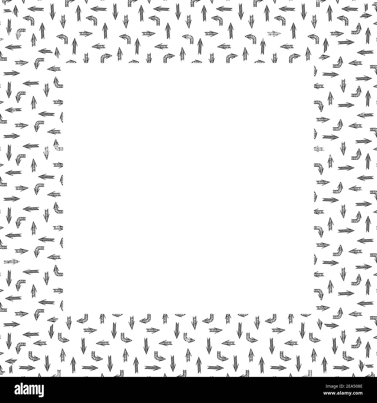 White squared frame with black line arrows. Doodle sign. Sketch curve ...