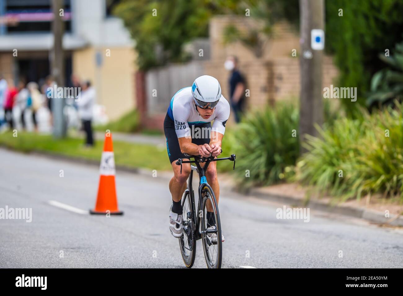 Olympic Distance Triathlete, Nathan Meade in a bike race during the 2XU ...