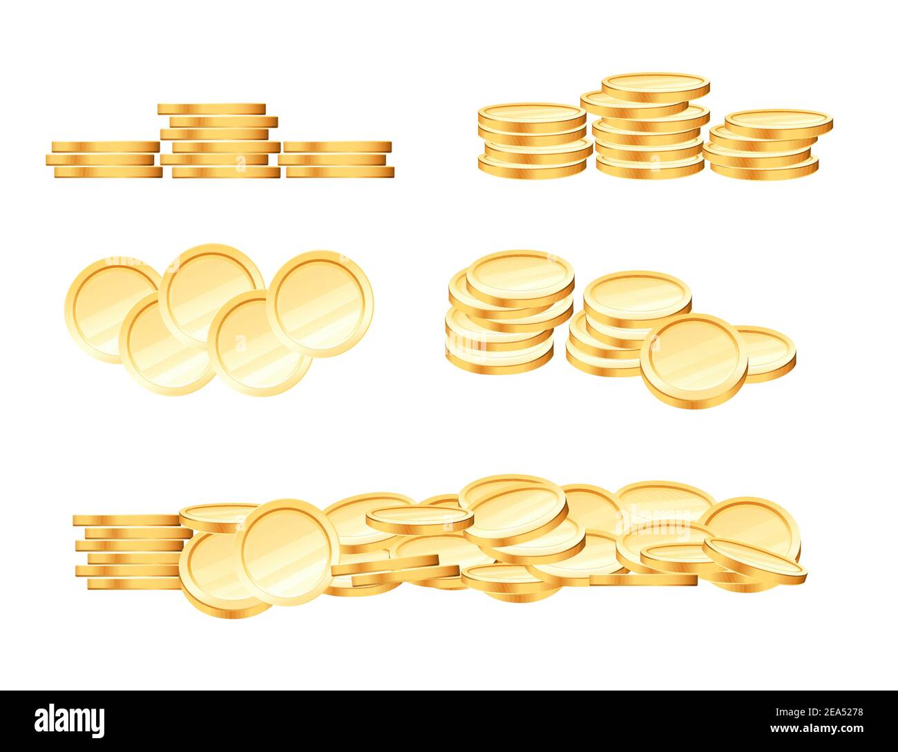 Set of different coins pile stack of golden monetary vector ...