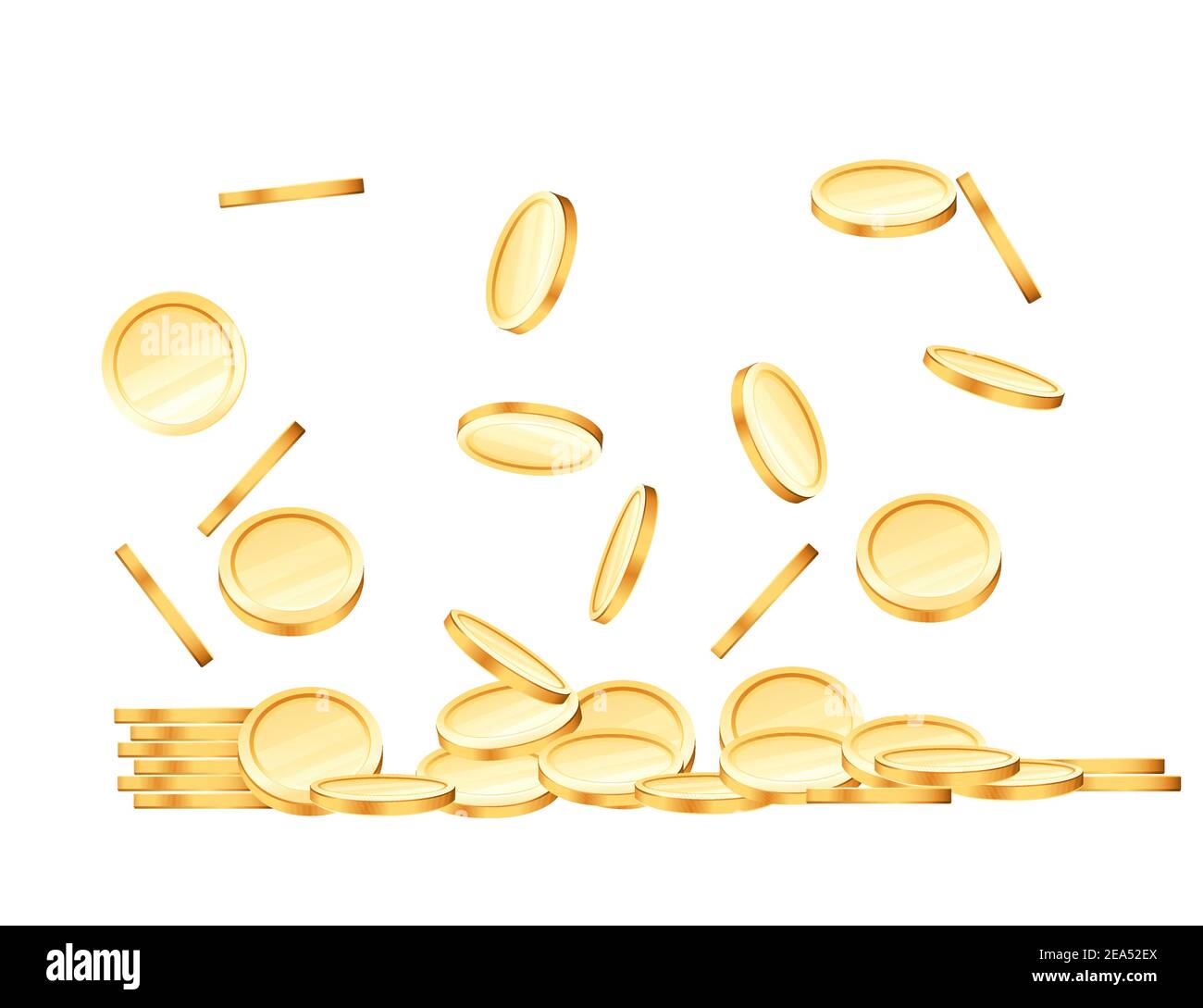Rain of gold coins metal cash falling from top vector illustration on ...