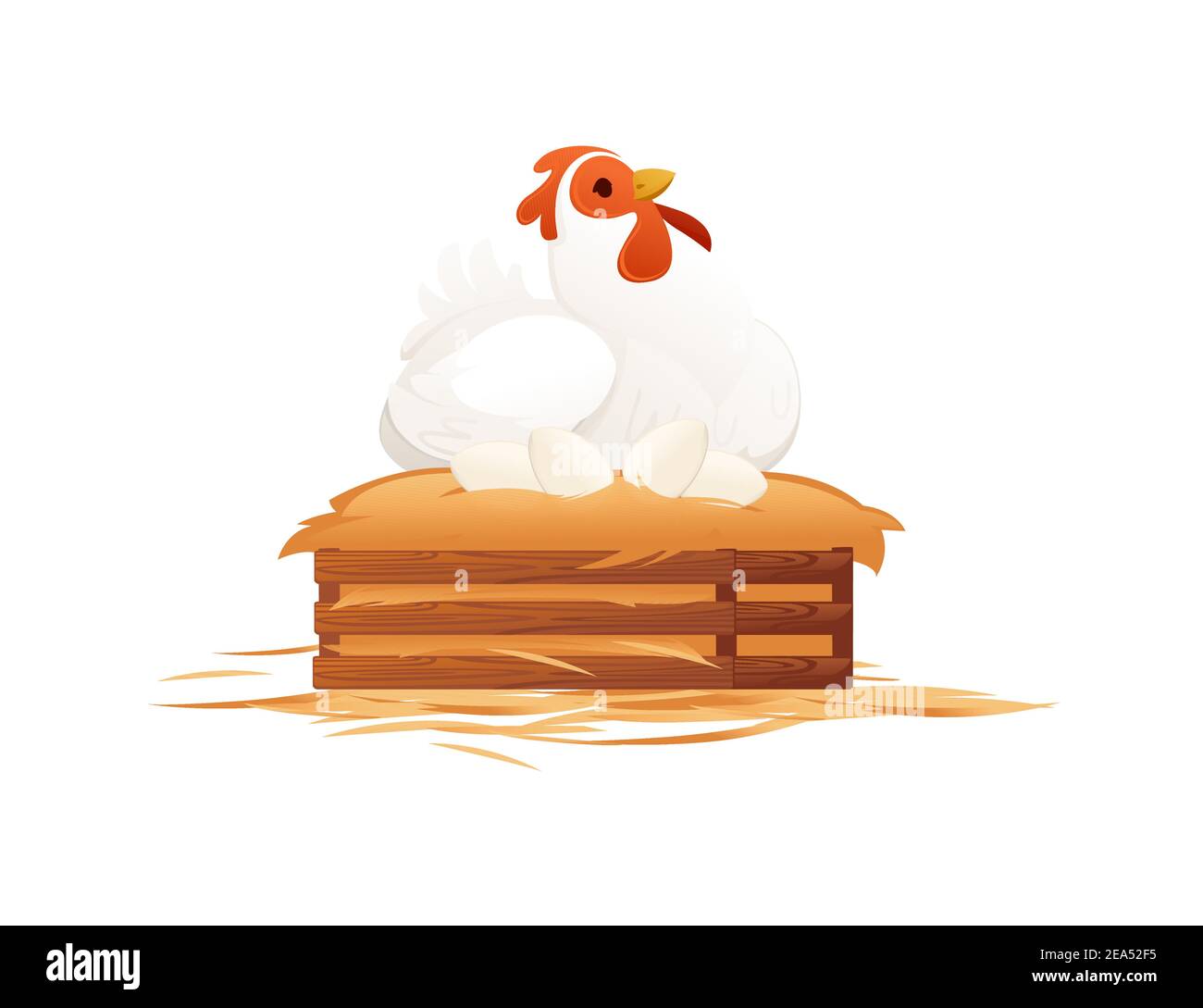 Cute white chicken nest with eggs farm agriculture hen rooster cartoon ...