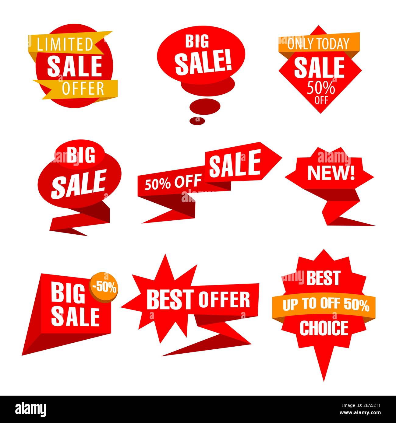 set of different flat advertising and promotion badges, stickers and ...