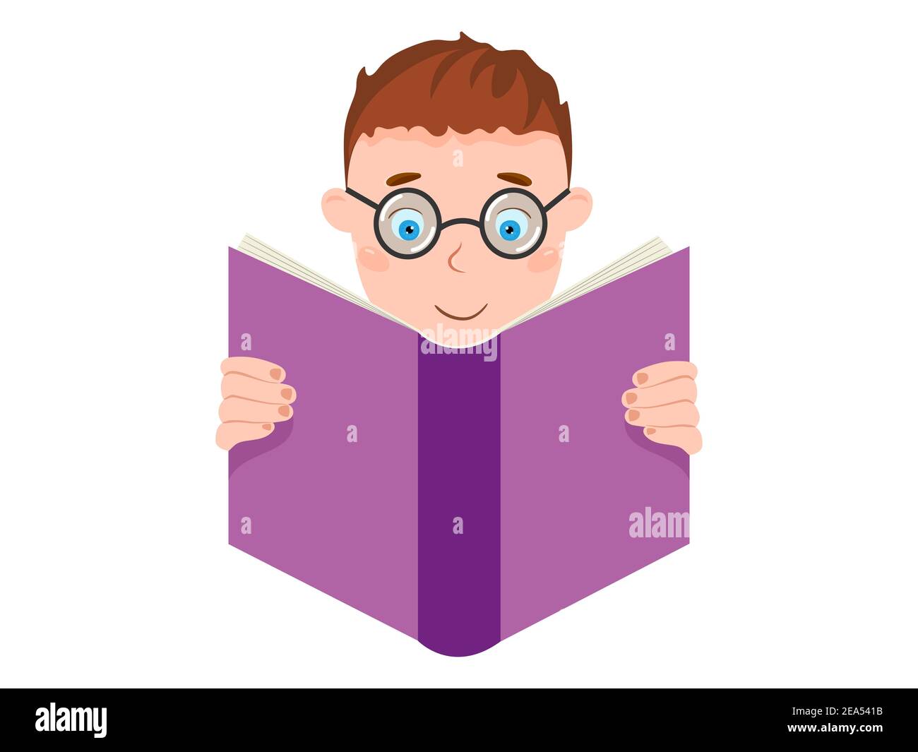 Little boy in spectacles reading a book. Vector illustration Stock ...