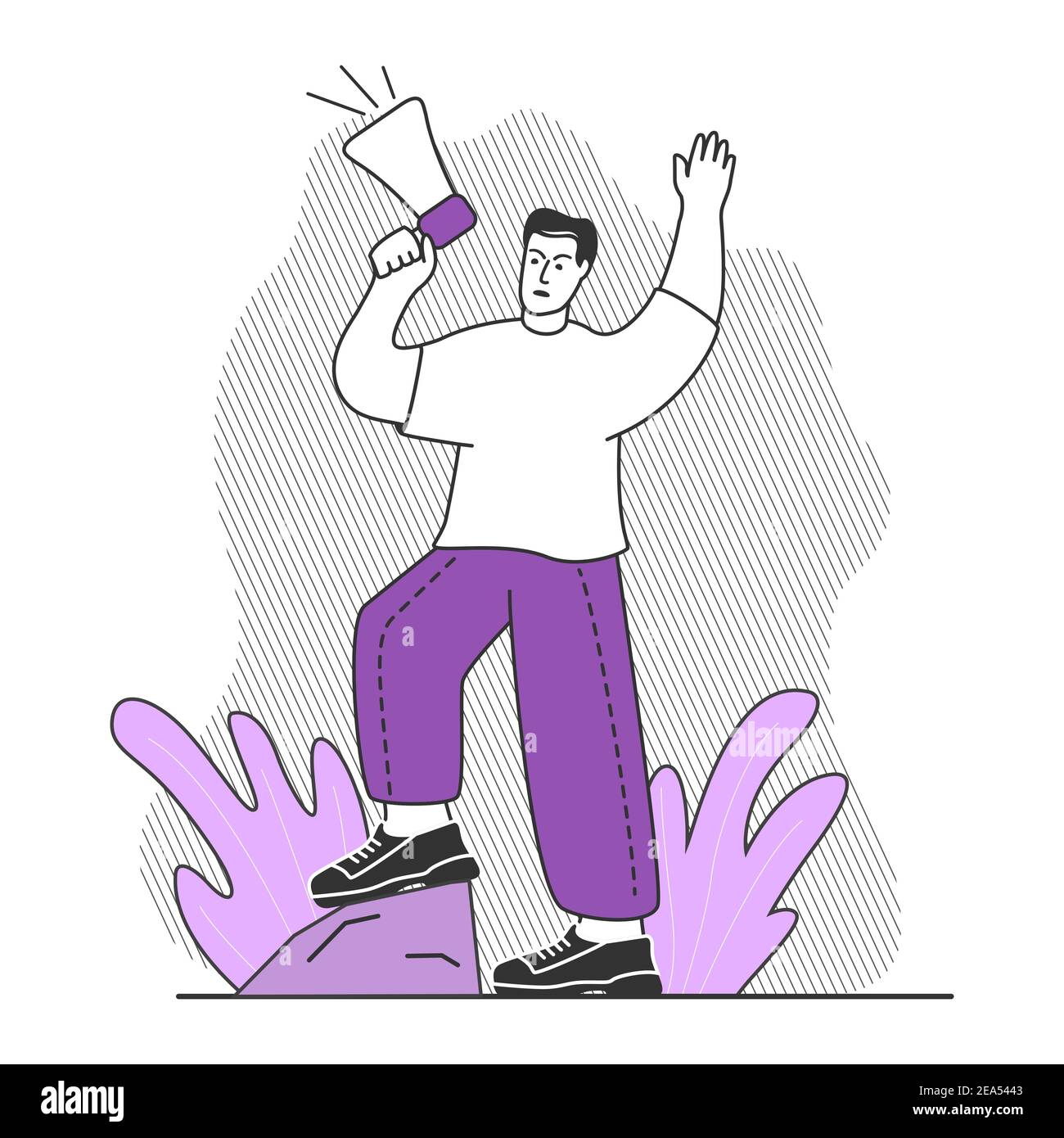 Man standing isolated in white background.Activist person shouting at ...