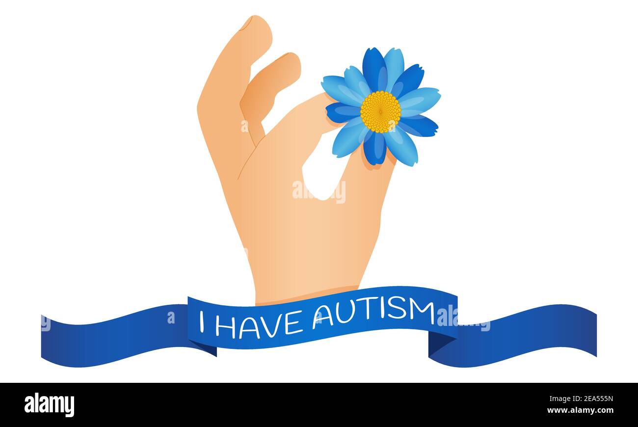I Have Autism ribbon on kid's hand. Blue symbol color on flower. Vector ...