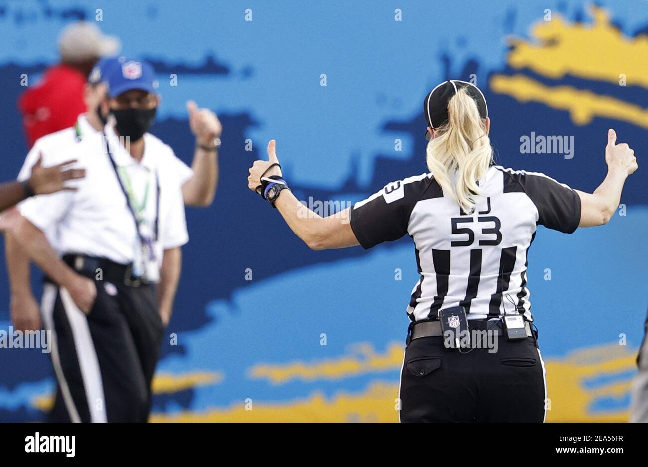 Tampa, United States. 07th Feb, 2021. NFL official Sarah Thomas reacts ...