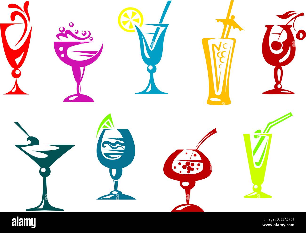 Alcohol and juice cocktails set for beverages design Stock Vector Image ...