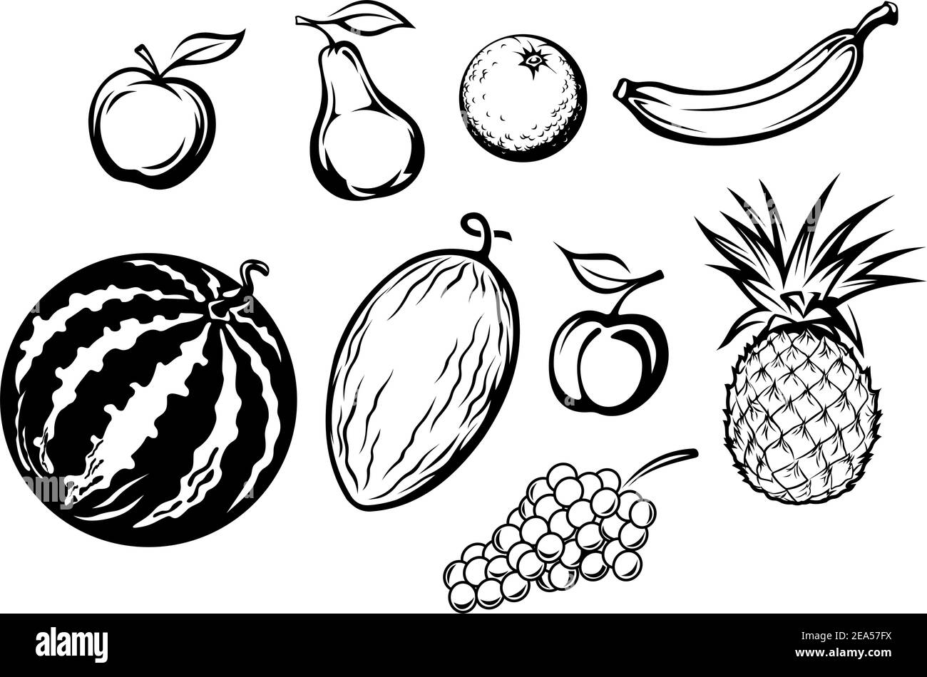 Set of fresh fruits isolated on white backgrounds for menu or market ...