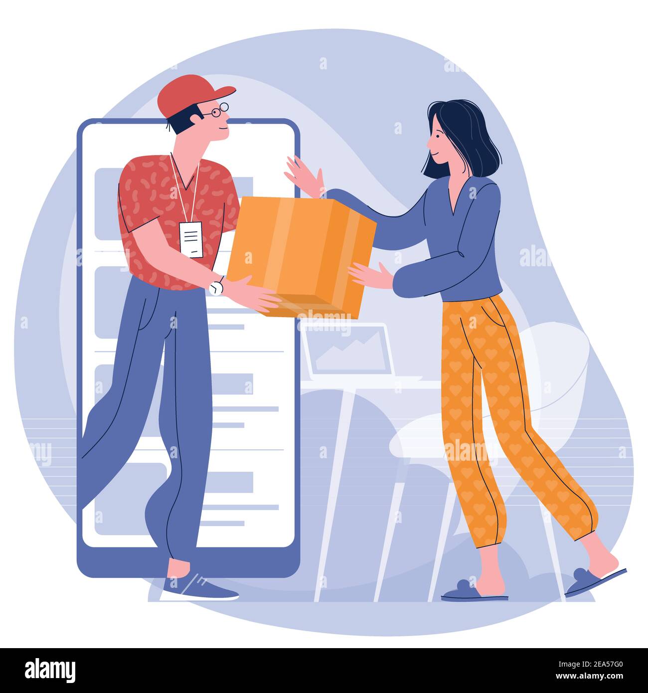 Young woman receiving parcel from delivery service Stock Vector Image ...