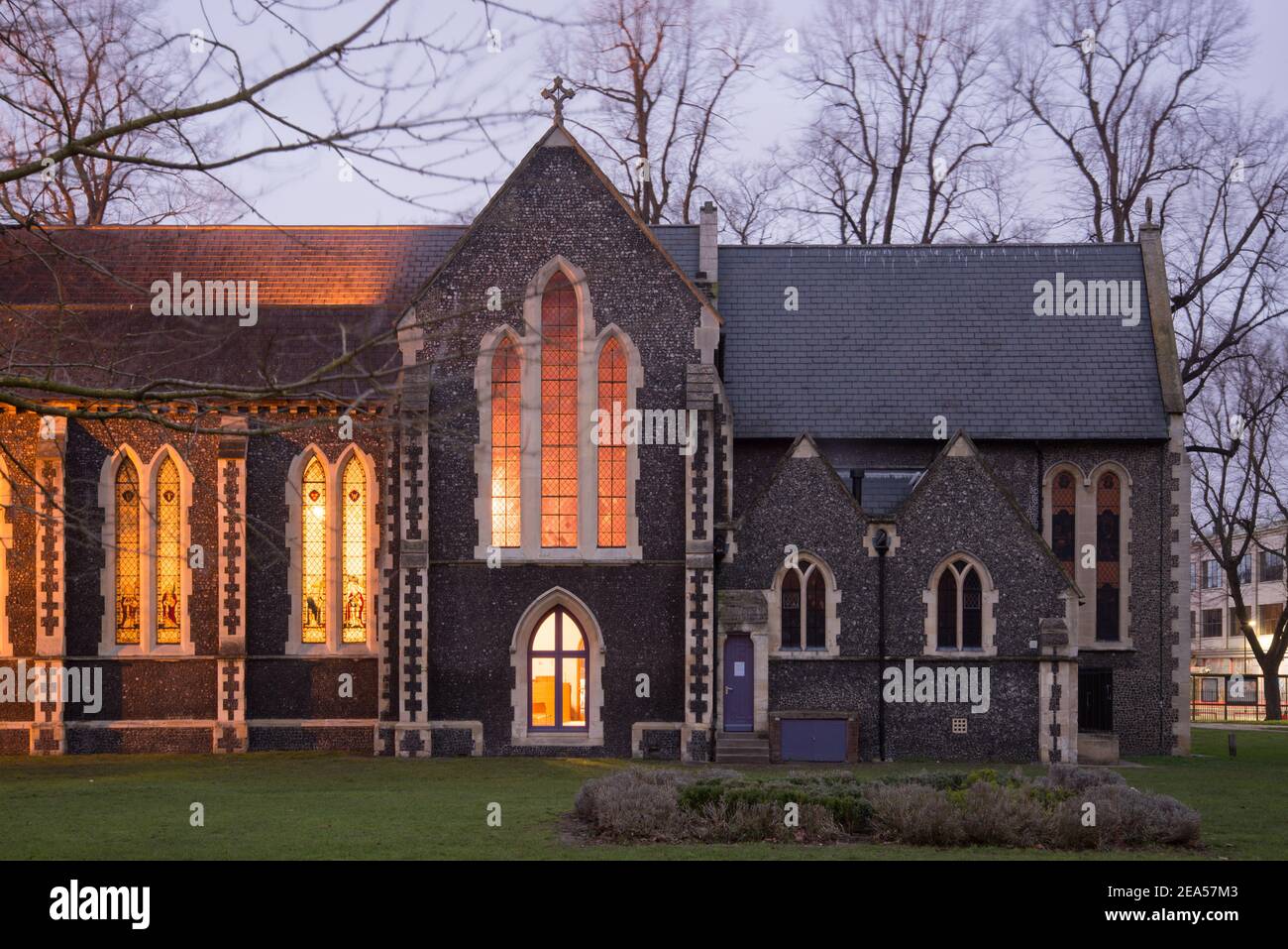 Gothic Revival Architecture at Night Christ Church Turnham Green, Town ...