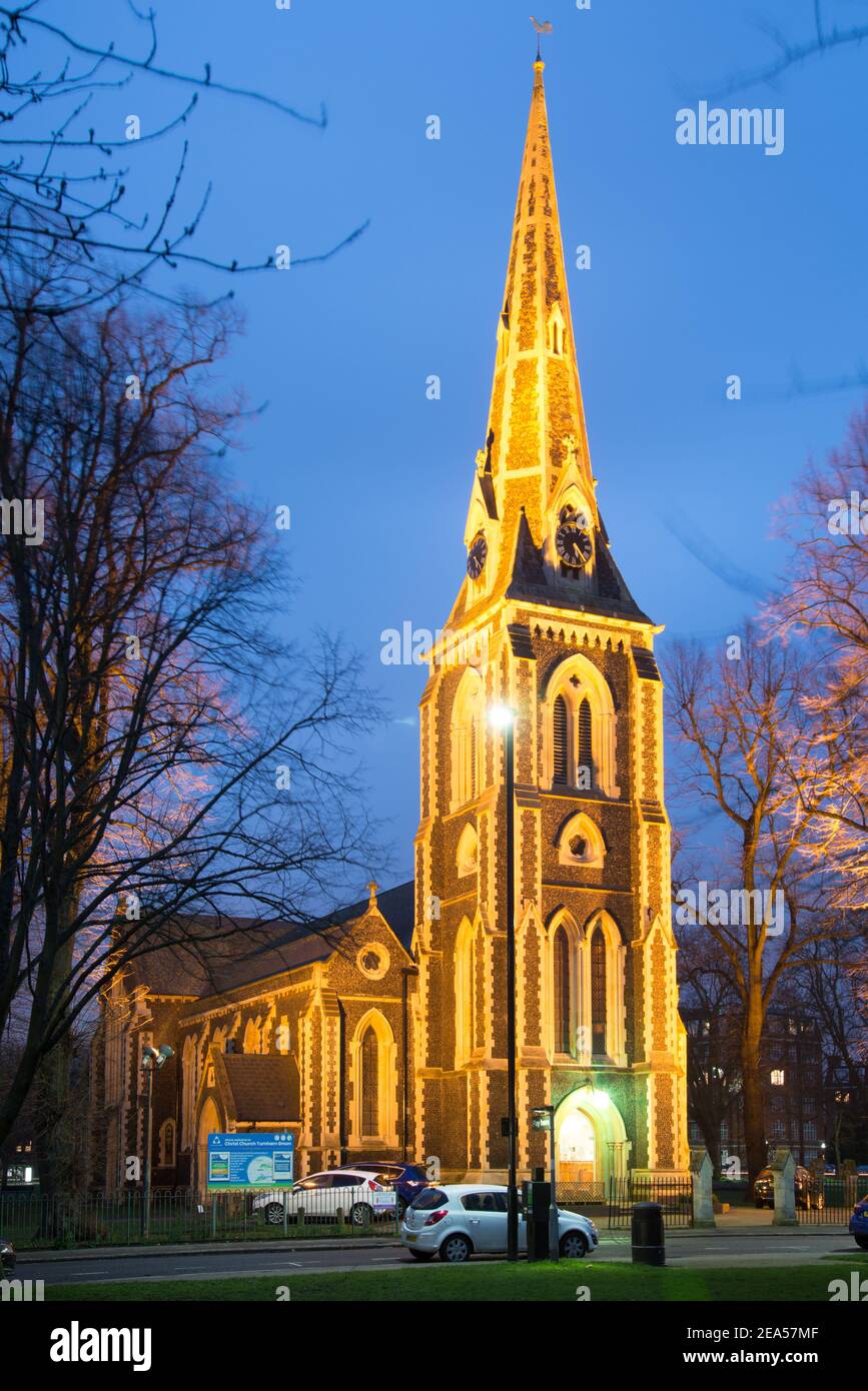 Gothic Revival Architecture at Night Christ Church Turnham Green, Town ...