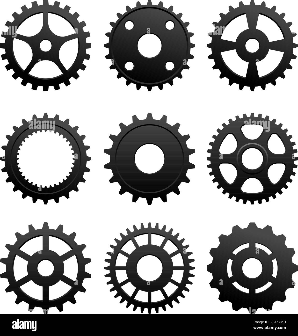 Pinions and gears set isolated on white background for machinery design ...