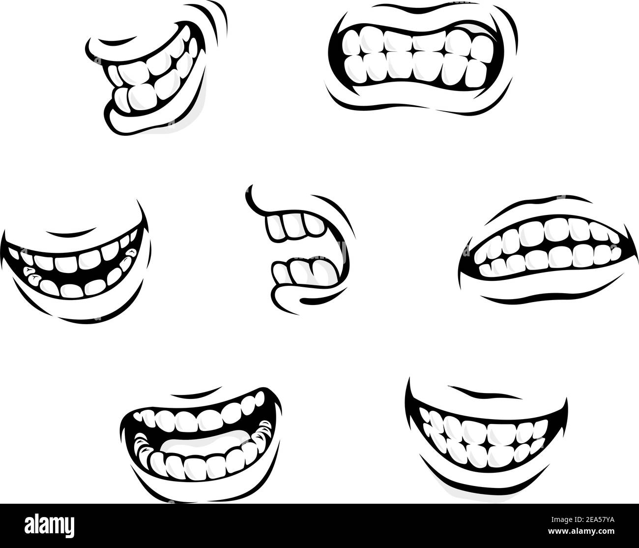 Smiling and angry cartoon teeth isolated on white background Stock ...