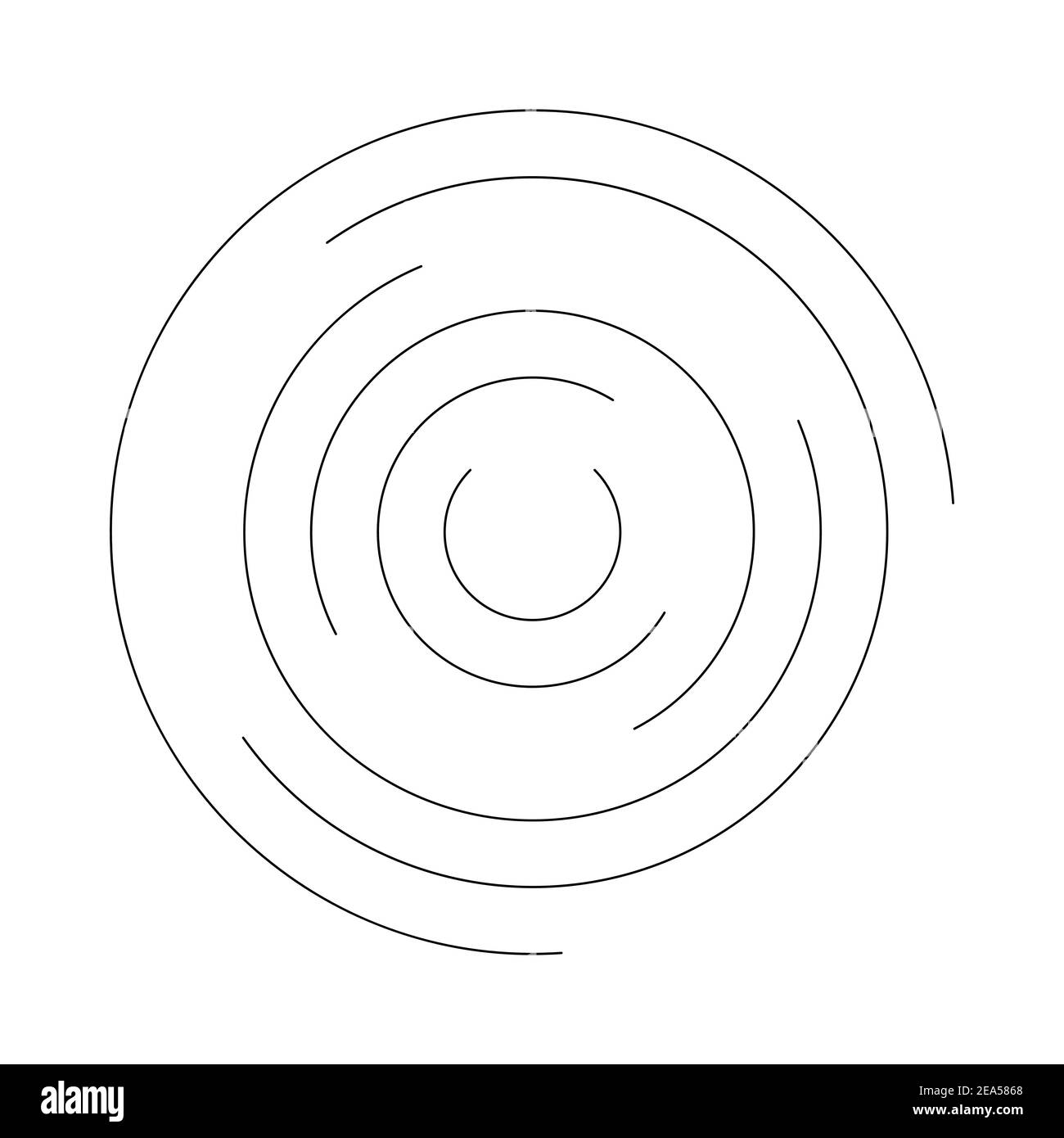 Thin black line vortex of concentric circles. Simple flat abstract ...