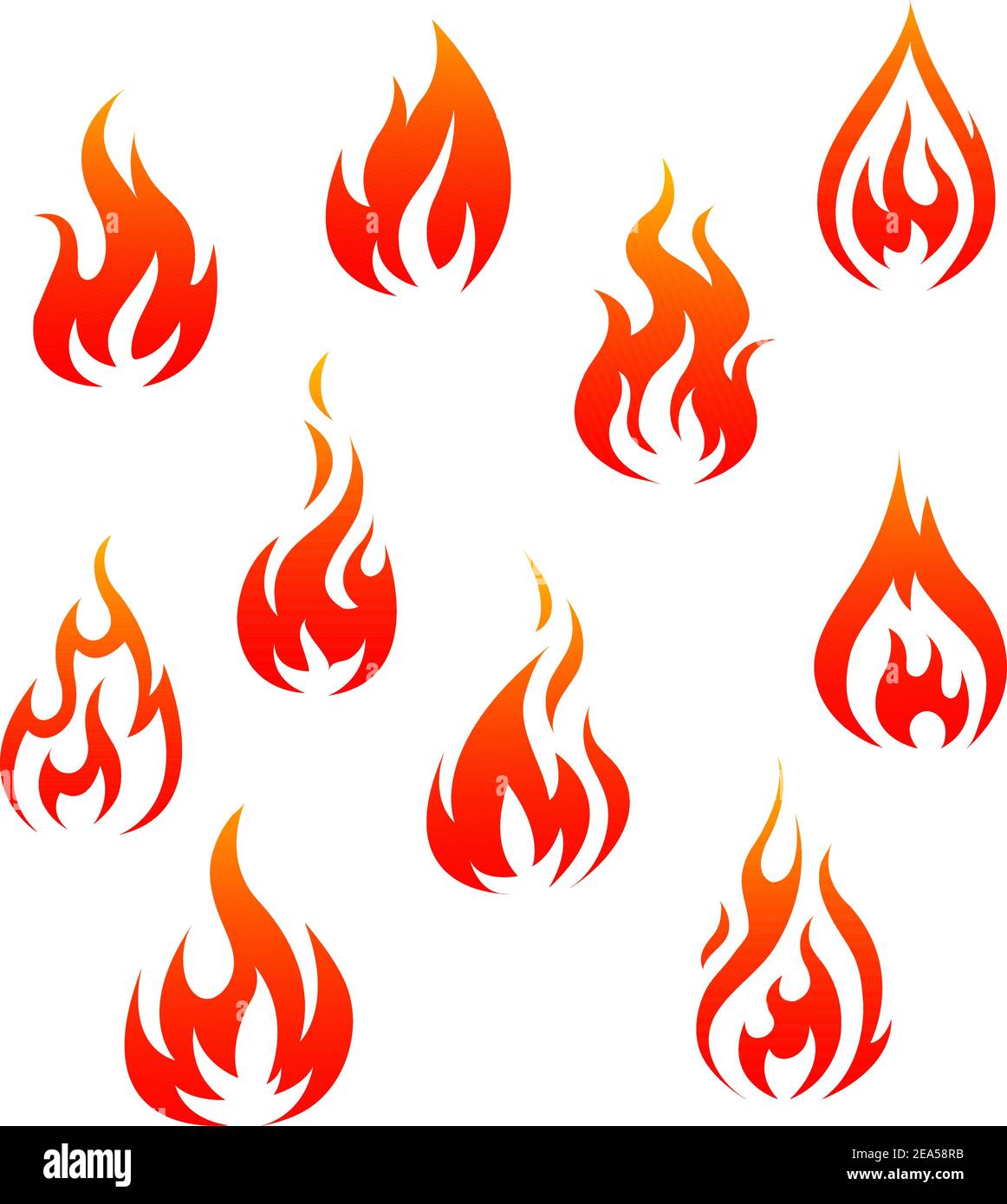 Set of fire flames isolated on white background as warning symbols ...