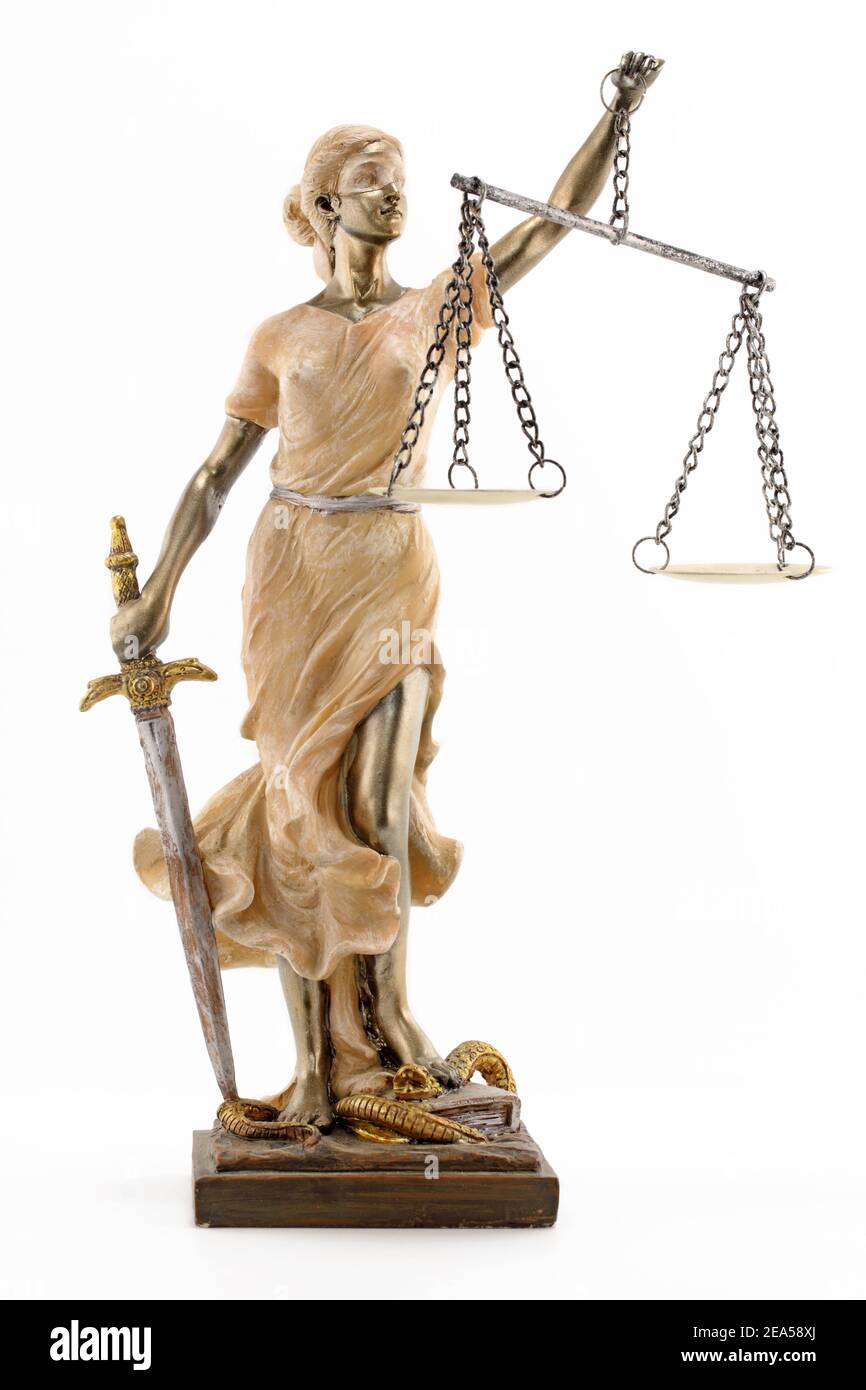 Justice (greek:themis,latin:justitia) blindfolded with scales, sword ...
