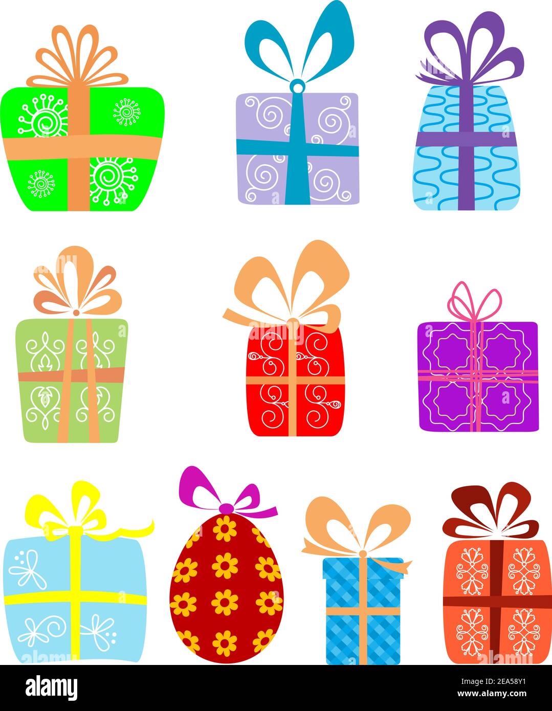 Holiday gifts set with ribbons in cartoon style Stock Vector Image ...