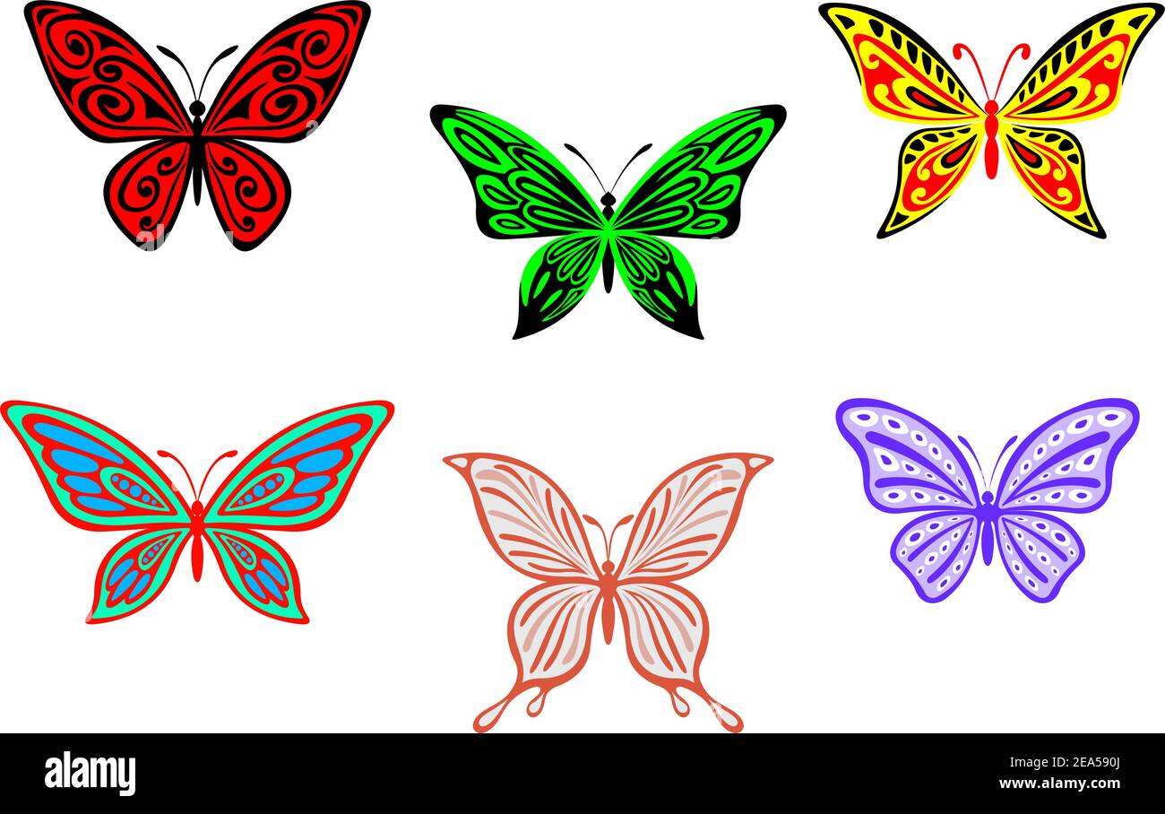 Set of colorful butterflies isolated on white background for design and ...