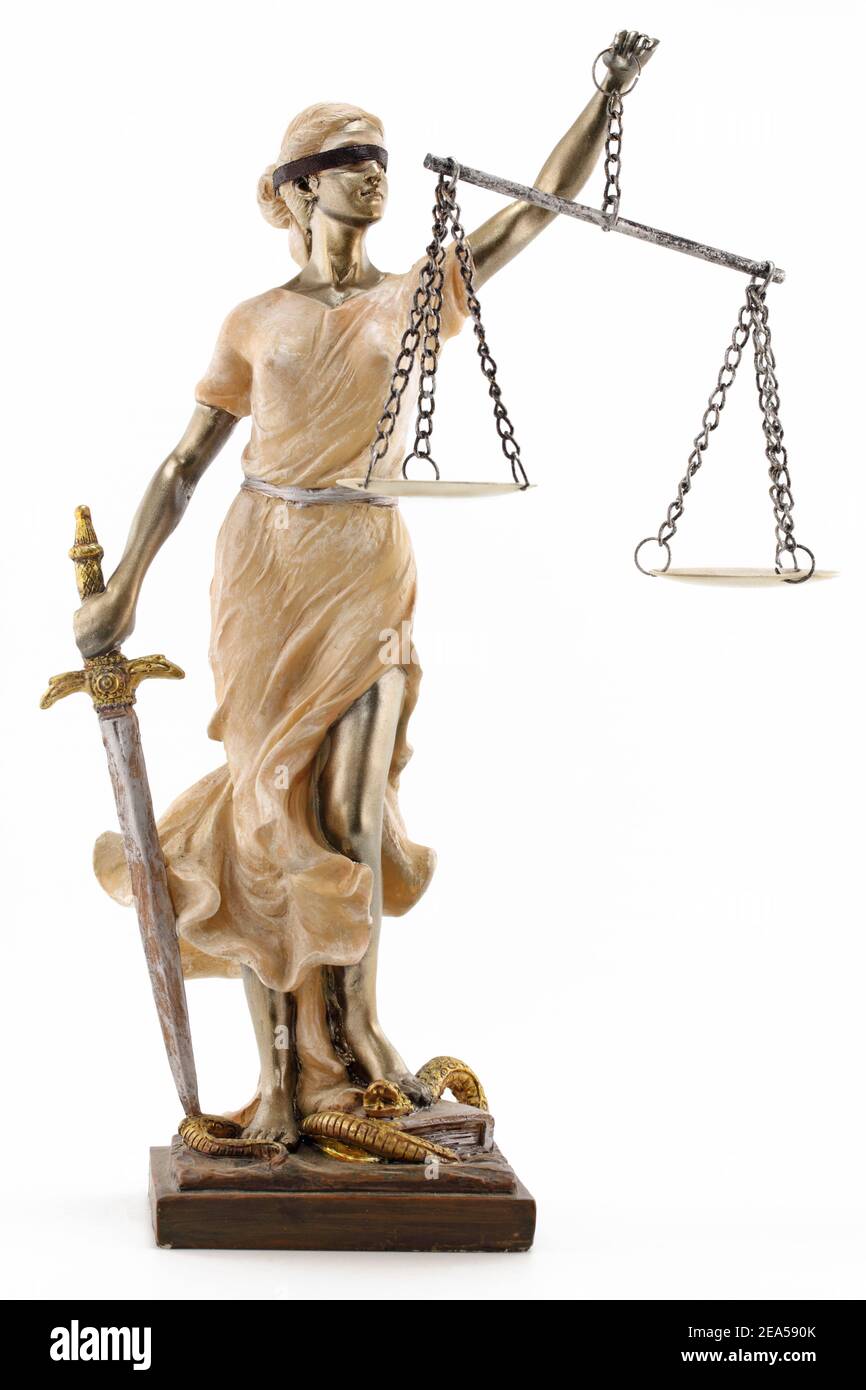 Statue of justice sword and scales Cut Out Stock Images & Pictures - Alamy