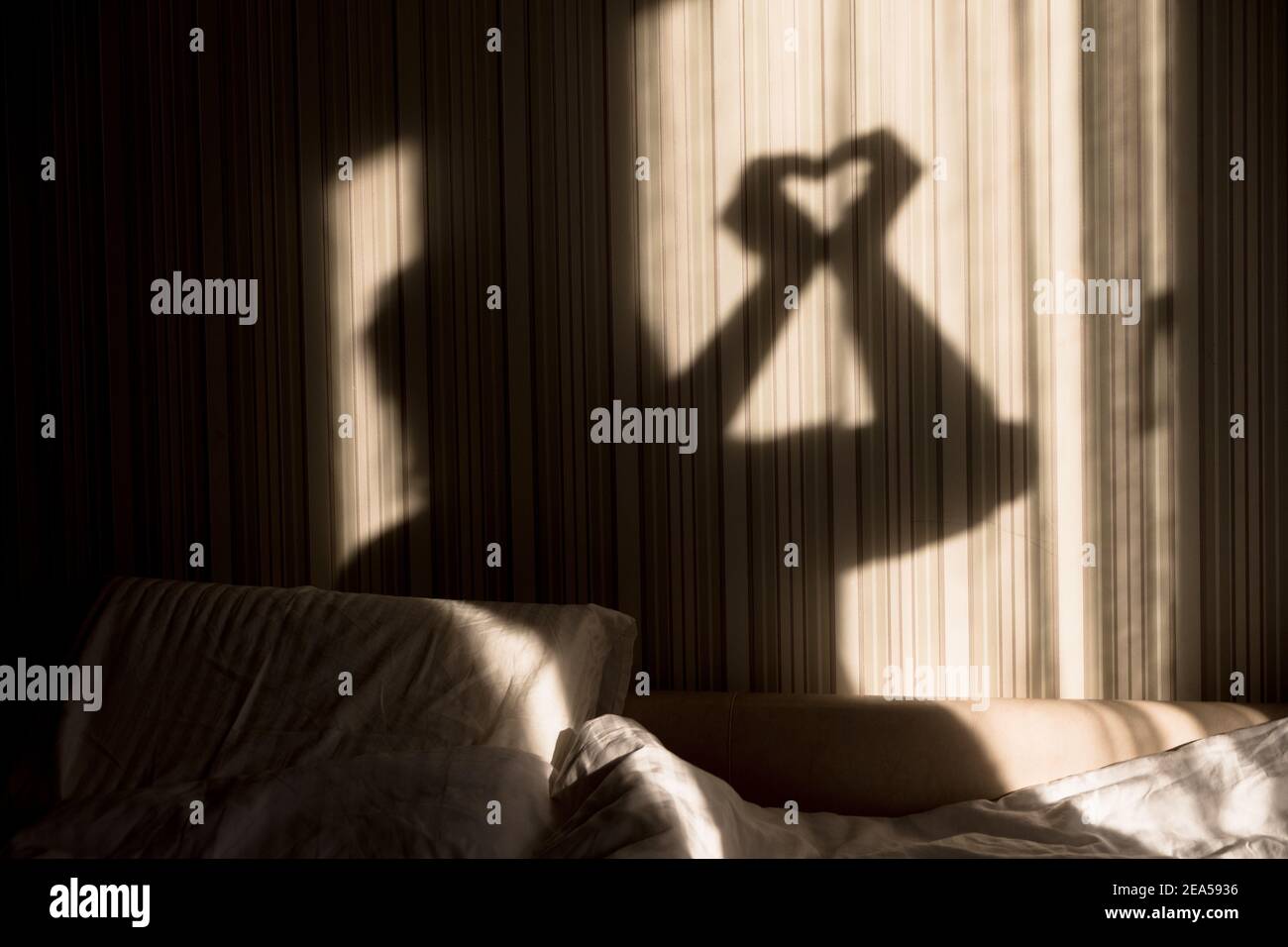 Woman making heart shadow with her hands on the wall. World mental ...