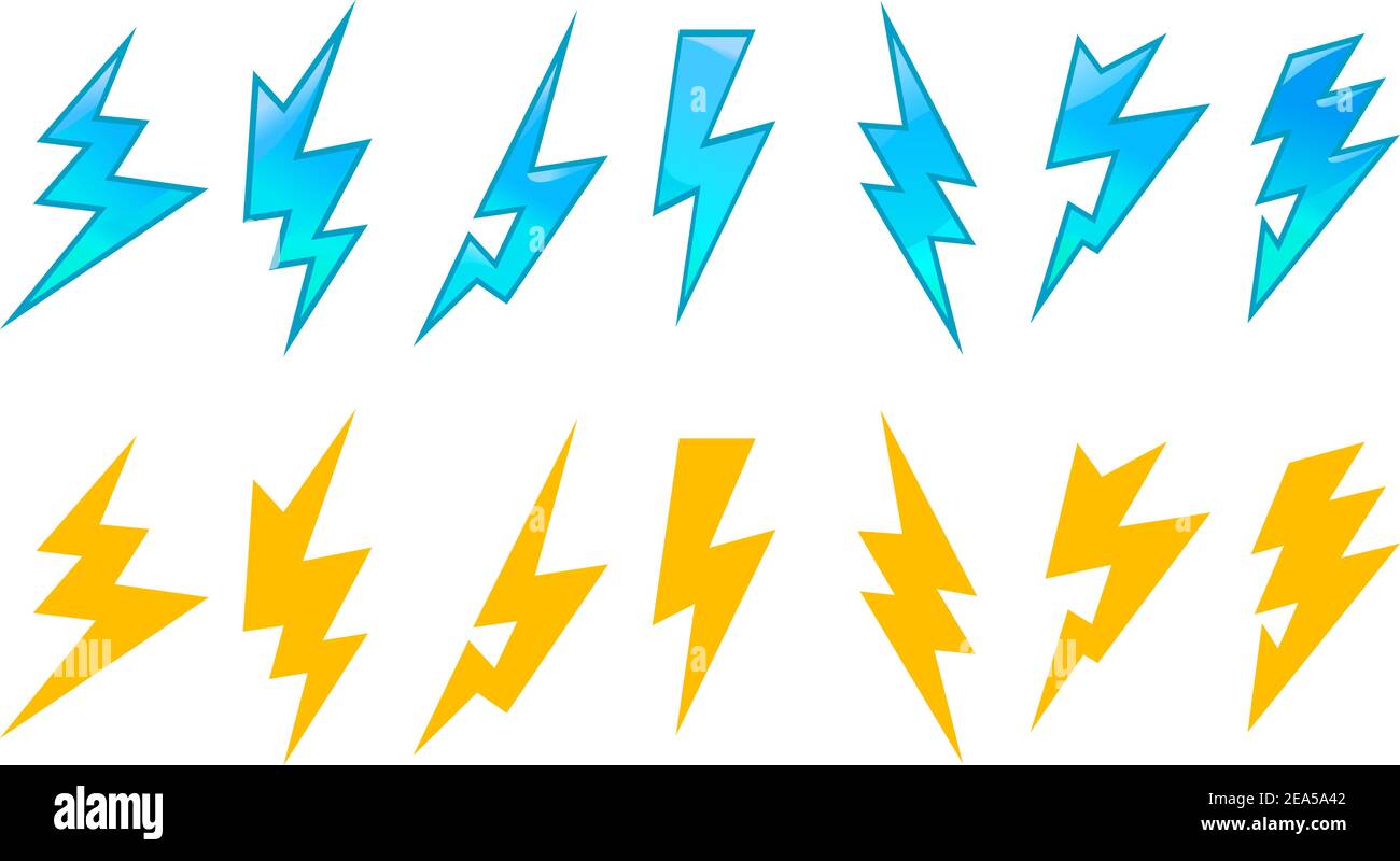 Set of lightning icons and symbols isolated on white background Stock ...