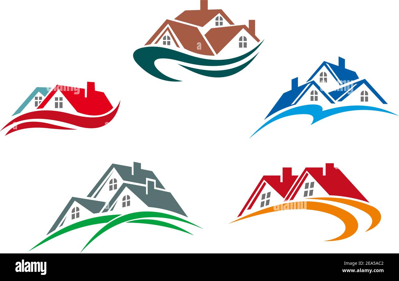 Real estate symbols - roofs of houses and buildings Stock Vector Image ...