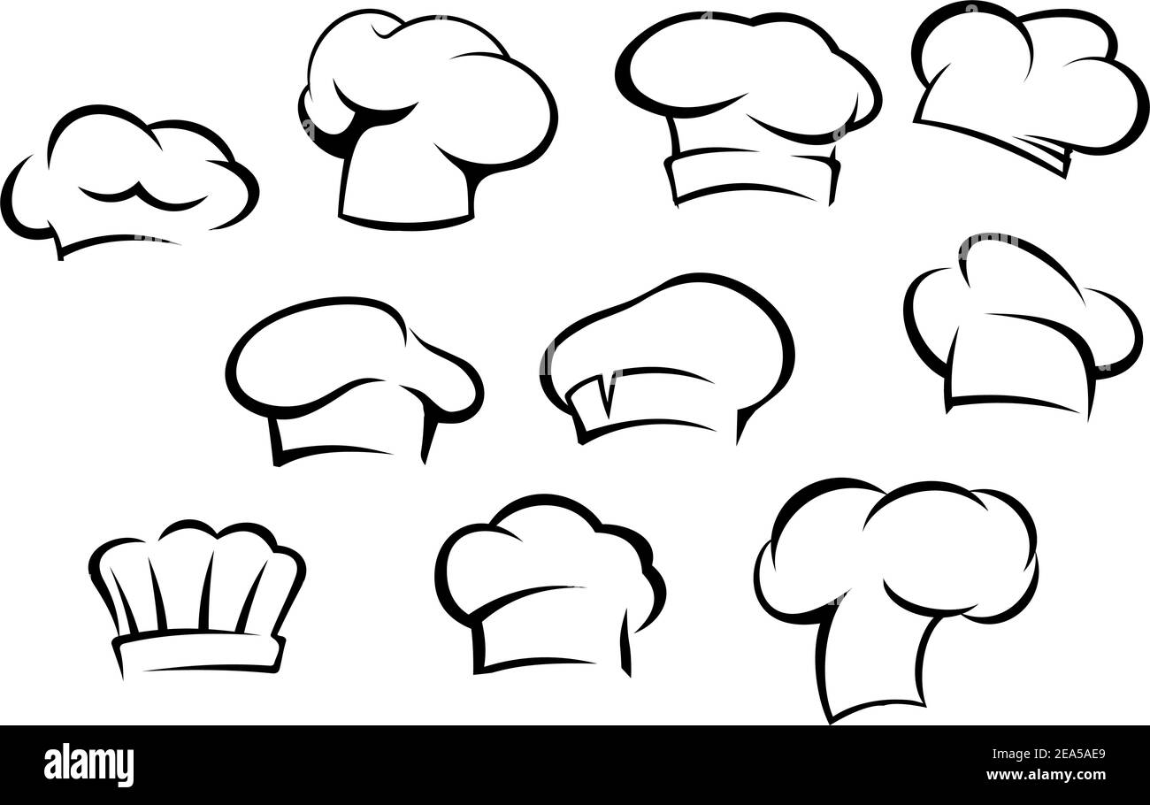 White chef hats and caps set in cartoon style Stock Vector Image & Art ...