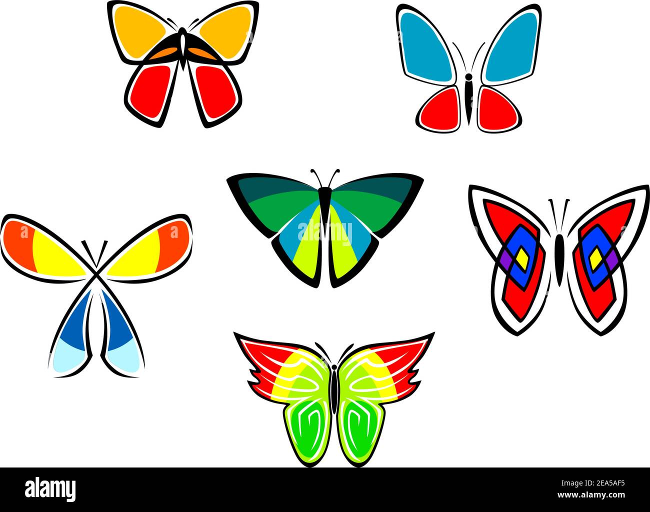 Colorful butterfly icons and tattoos set isolated on white background ...