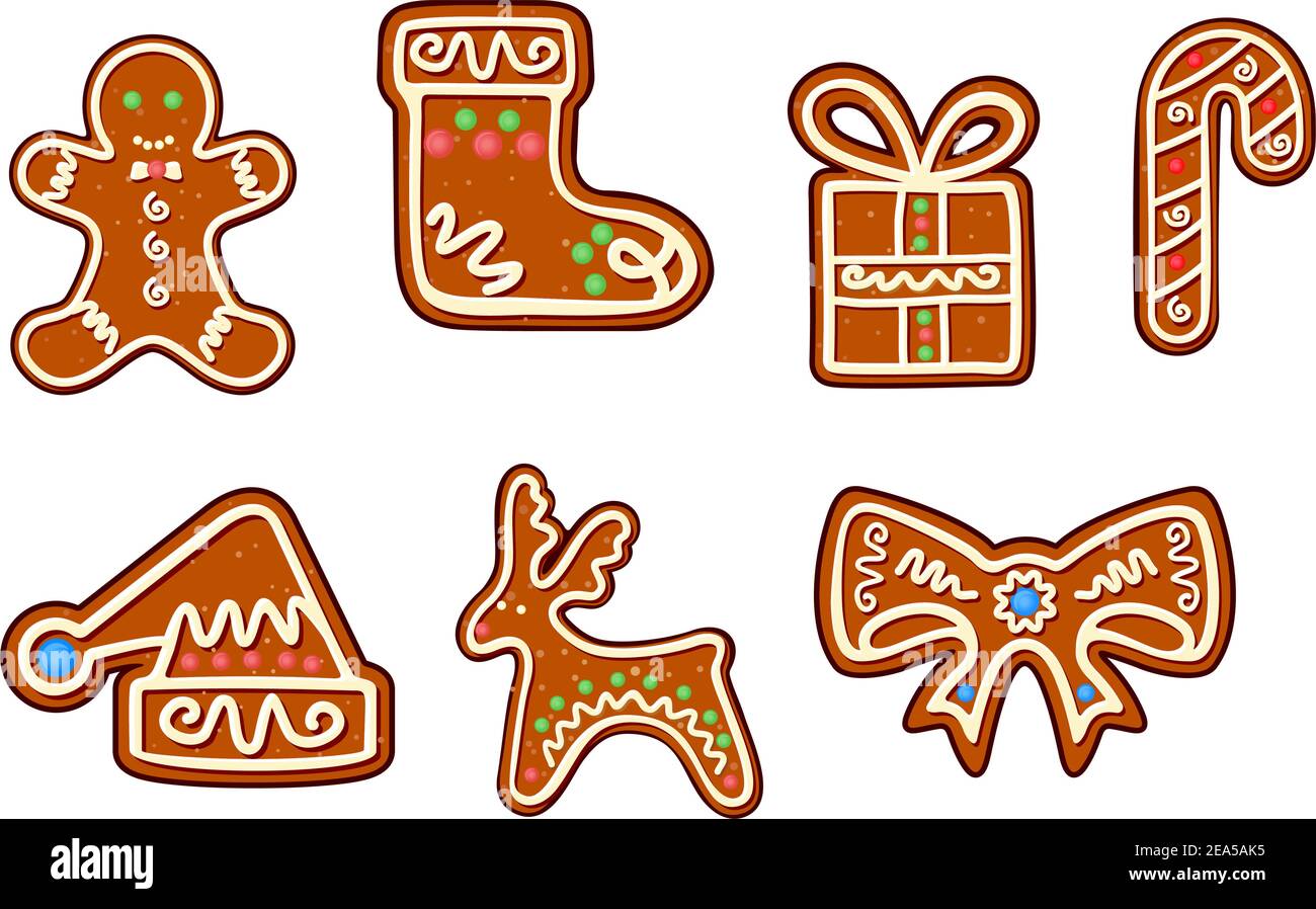 Gingerbread christmas holiday objects set isolated on white Stock ...