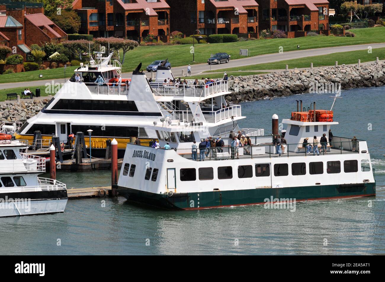Ferries docked at the ferry terminal, Tiburon, Marin County, California ...