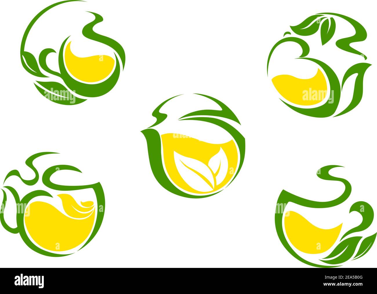 Tea symbols with lemon and green leaves for beverages design Stock ...