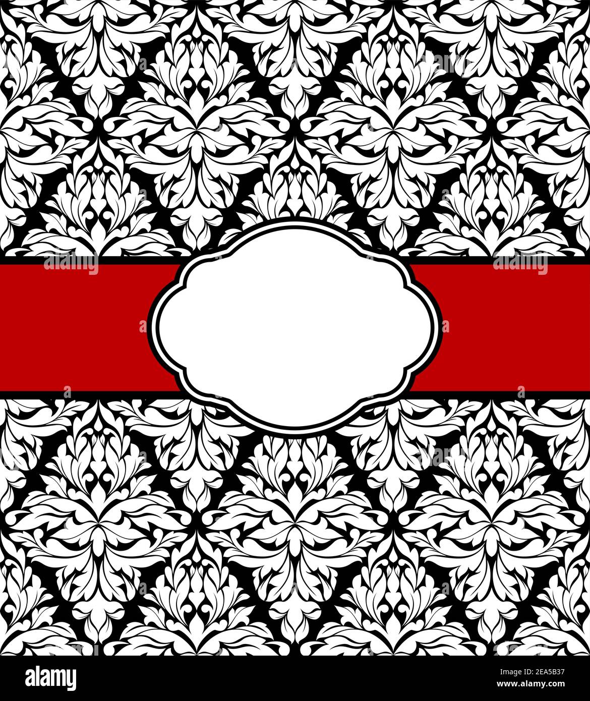 Greeting card design with floral seamless pattern and ribbon Stock ...