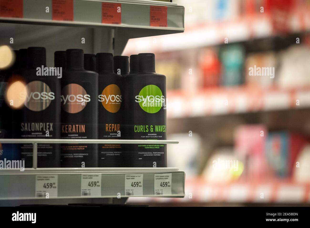 BELGRADE, SERBIA - DECEMBER 21, 2020: Syoss products, hair repair spray ...