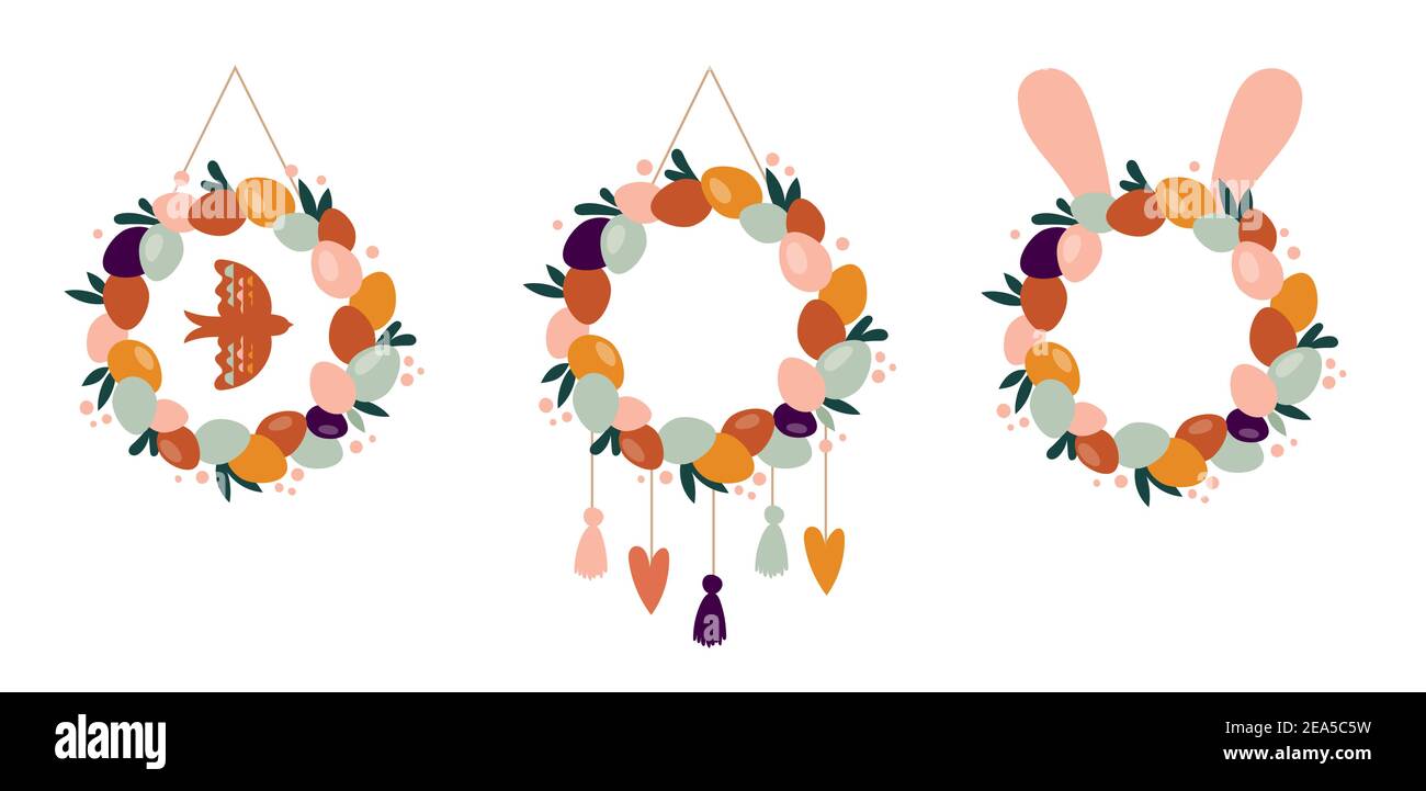 Boho Easter concept design, Easter home decor, wreath set with bunnies ...