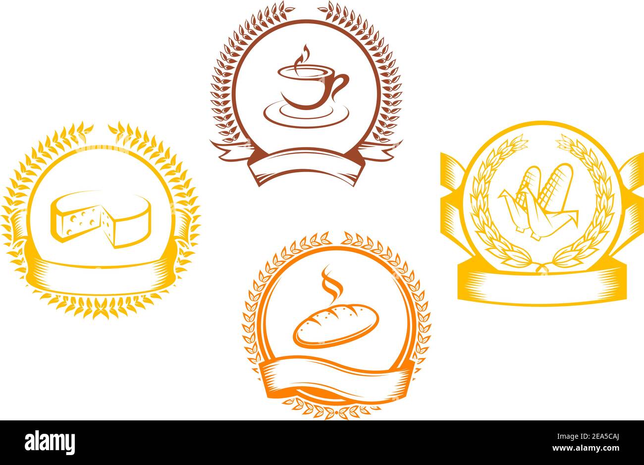 Food symbols set with laurel wreathes and ribbons Stock Vector Image ...