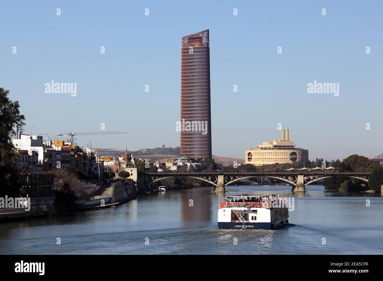 River Guadalquivir and Sevilla Tower, 180 meters (592 ft) tall office ...