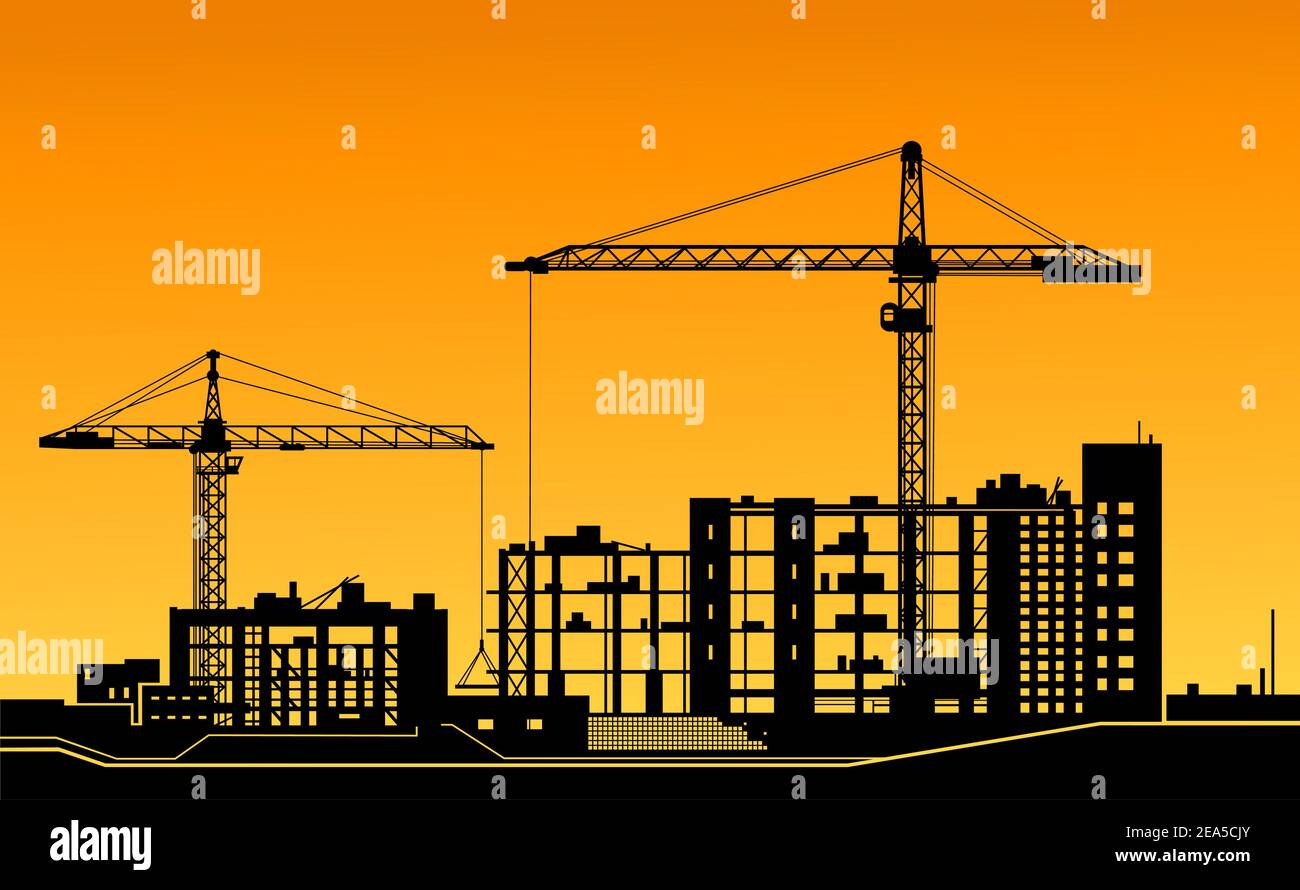 Working cranes on building for construction industry design Stock ...