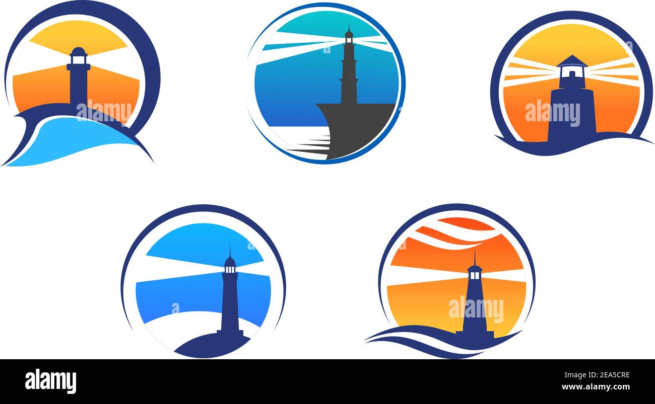 Colorful lighthouse symbols set isolated on white background for any ...