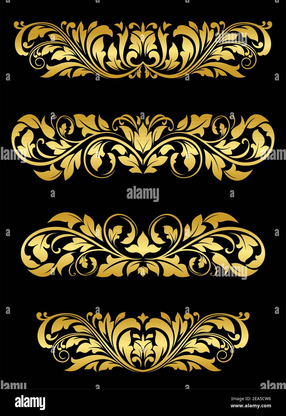 Golden floral embellishments and patterns for luxury design Stock ...