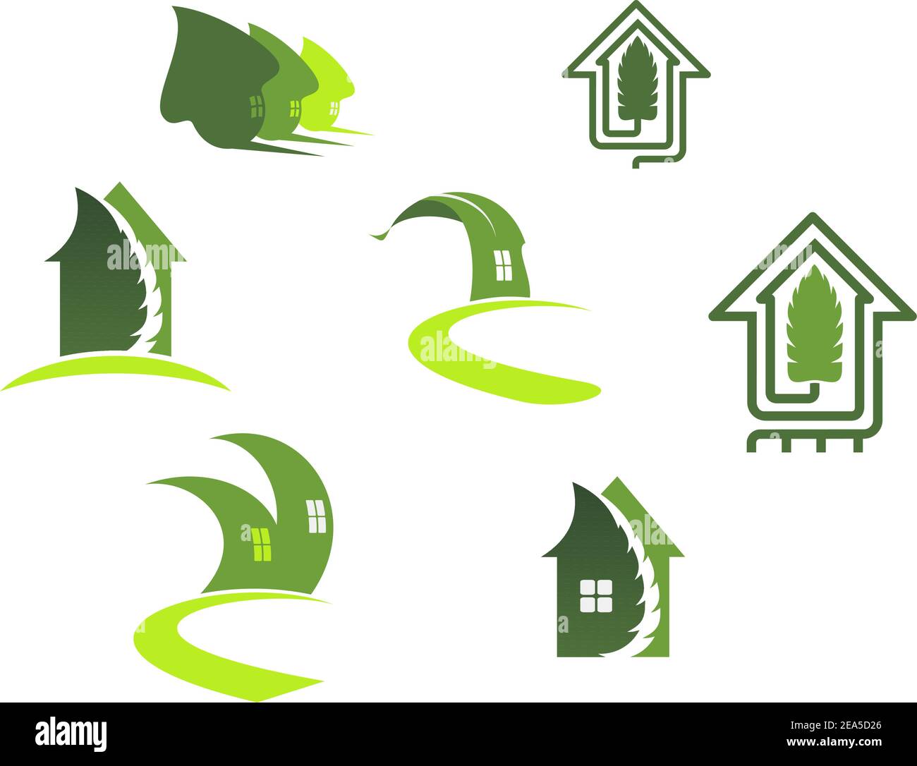 Green ecological symbols with leaves and houses Stock Vector Image ...