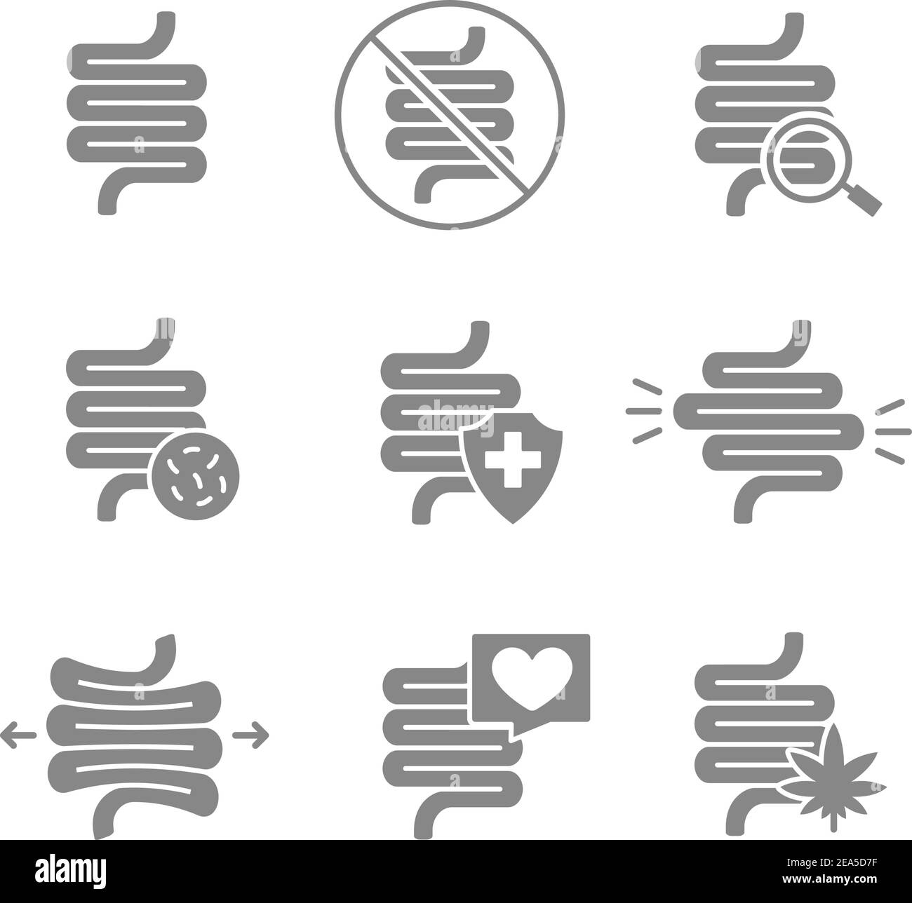 Set of human intestine grey icon. Healthy internal organ, digestive ...