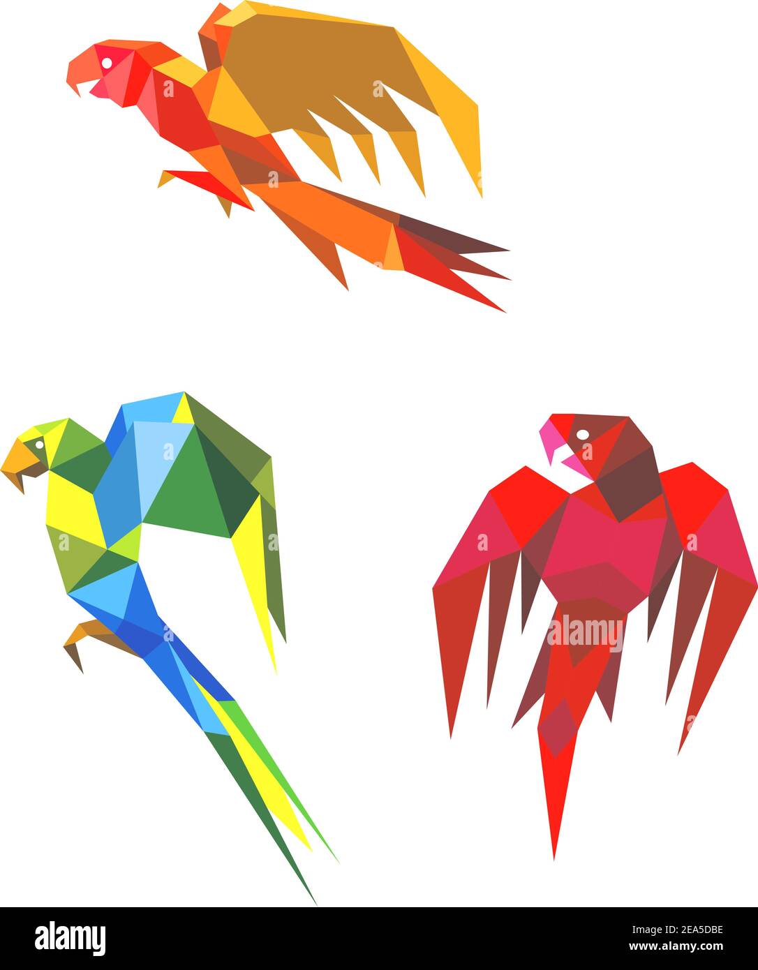 Abstract flying origami parrots isolated on white background Stock ...