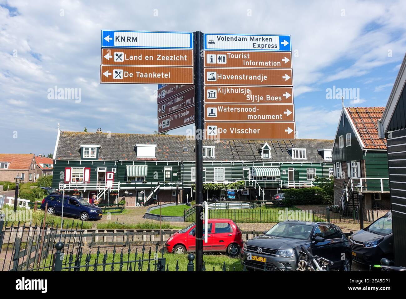 Tourist and visitor signage in the quaint village and port of Marken ...